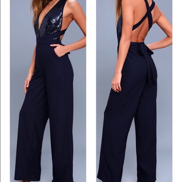 Lulus | Pants & Jumpsuits | Lulus Disco Heaven Navy Blue Sequin ...